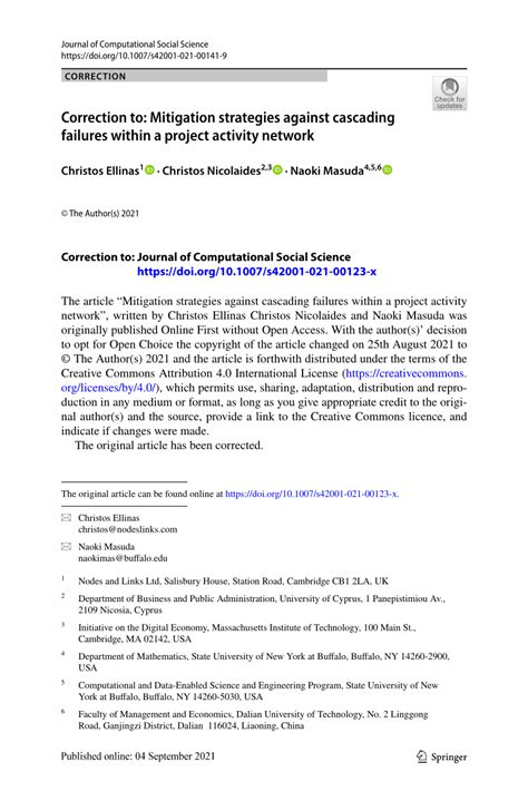 PDF Correction To Mitigation Strategies Against Cascading Failures Within A Project Activity
