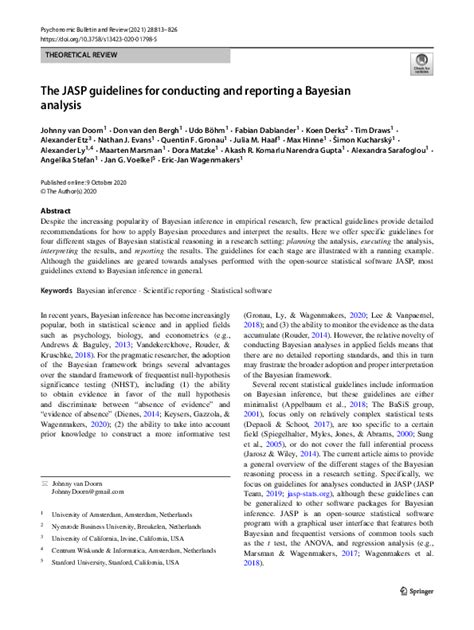 Pdf The Jasp Guidelines For Conducting And Reporting A Bayesian Analysis