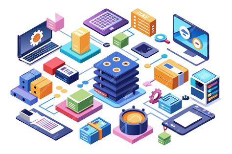 Isometric Illustration Of A Data Center With Connected Devices And Servers Premium Ai