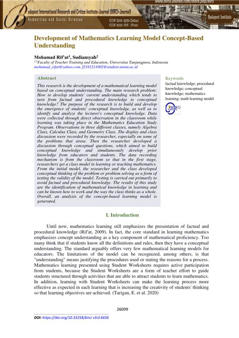 pdf development of mathematics learning model concept based understanding