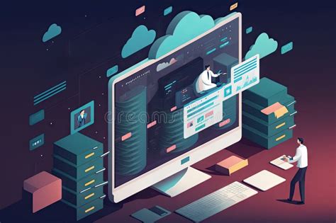 Isometric Concept Of Cloud Computing And Data Storage Stock Illustration Illustration Of