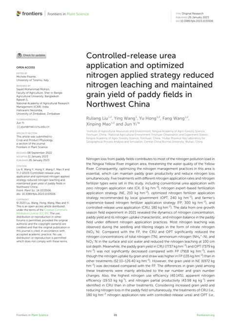 (PDF) Controlled-release urea application and optimized nitrogen applied strategy reduced ...