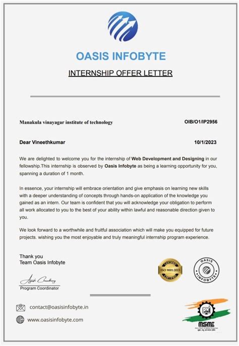 I Had Completed My Internship With Oasis Infobyte With Duration Of 1month It Is Good Experience