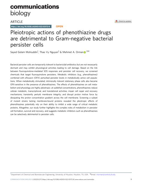 Pdf Pleiotropic Actions Of Phenothiazine Drugs Are Detrimental To