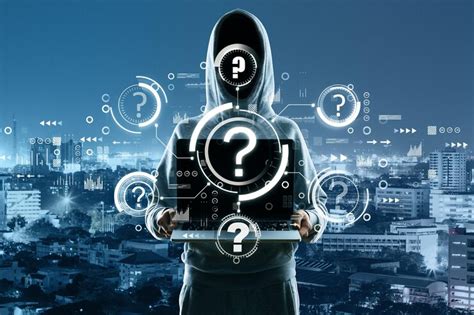 Premium Photo Hacker Holding Tablet With Abstract Glowing Question