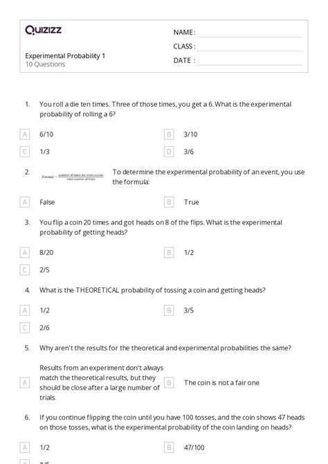 50 Experimental Probability Worksheets On Quizizz Free And Printable