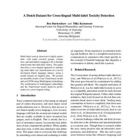 A Dutch Dataset For Cross Lingual Multilabel Toxicity Detection Acl Anthology