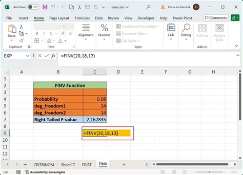 Advanced Excel FINV Function