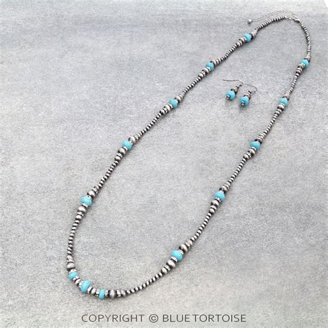 Navajo Style Pearl And Bead Necklace Set Bluetortoisewholesale
