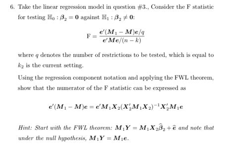 Solved Take The Linear Regression Model In Question Chegg