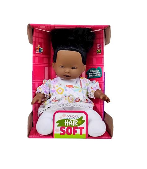 Boneca Negra Coleção Hair Soft Corpo de Tecido Super Macia