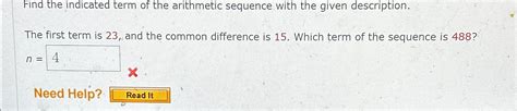 Solved Find The Indicated Term Of The Arithmetic Sequence