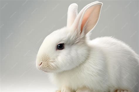 Premium Ai Image Close Up Picture Of A White Albino Rabbit On A White