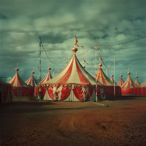 A Row Of Vintage Circus Tents Under A Dramatic Sky Evokes A Nostalgic