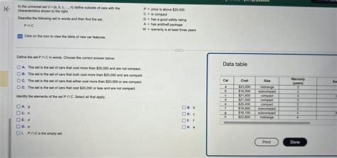 [answered] k in the universal set u a b c h define subsets of cars with
