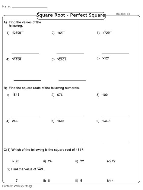 square root integers 1 pdf