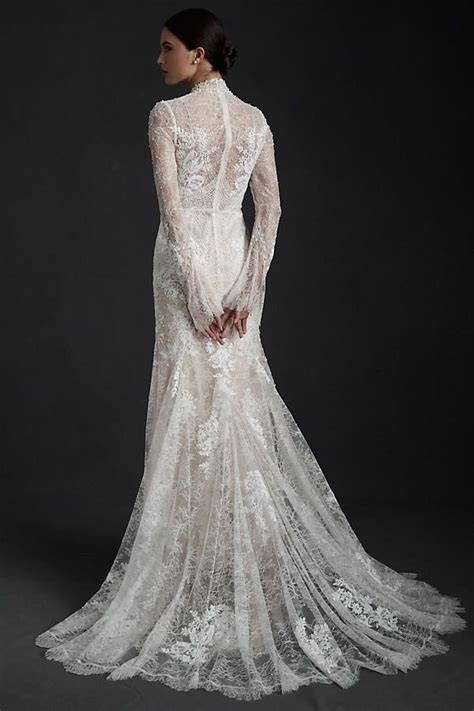 Watters Frances High Neck Lace Sheath Wedding Gown Sheath Wedding