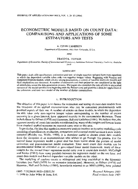 Pdf Econometric Models Based On Count Data Comparisons And Applications Of Some Estimators