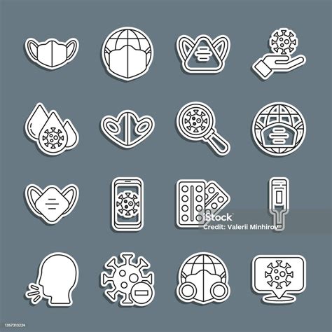 위치 의료 온도계 의료 마스크 보호 혈액 검사 및 확대 유리 아이콘 아래 바이러스에 코로나 바이러스를 설정합니다 벡터 Brand Name Smart Phone에 대한 스톡