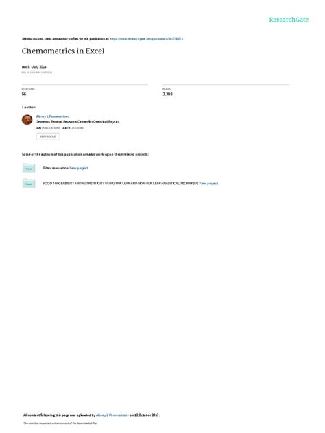 Chemometrics In Excel 8 Pdf Matrix Mathematics Principal Component Analysis