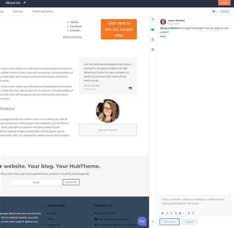 hubspot cms how to use in built tools to manage webpage feedback and edits