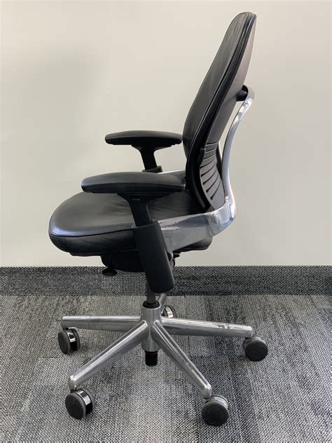 Steelcase Leap V2 Polished Aluminum Frame In Black Leather