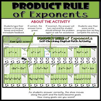 Multiply Exponents Product Rule Of Exponents Self Checking Digital Activity