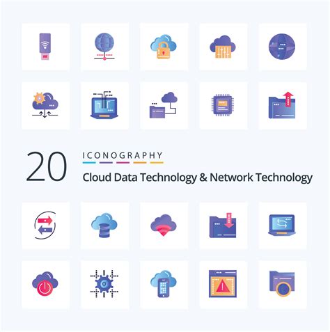 20 Cloud Data Technology And Network Technology Flat Color Icon Pack