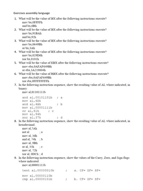 Exercises Assembly Language 1 Pdf Assembly Language Computer Hardware