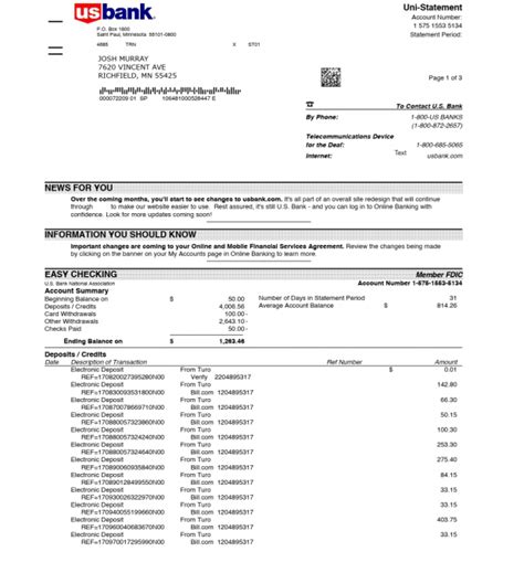 Statement Us Bank Bank Statement Statement Template Credit Card