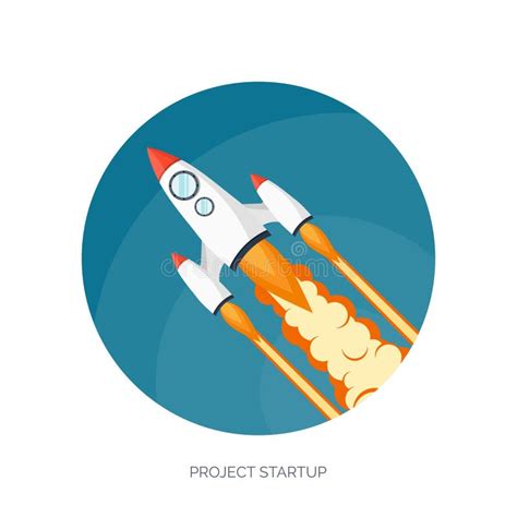 Flat Rocket Spaceship Launch Startup Concept And Project Development Space Exploration Stock