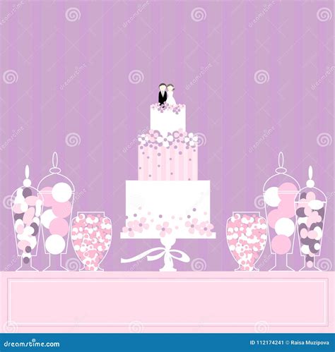 Candy Buffet With Cake And Sweets Cartoon Vector