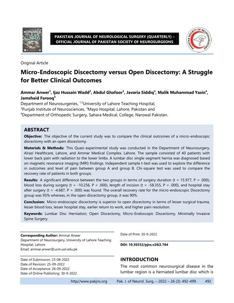 Pdf Micro Endoscopic Discectomy Versus Open Discectomy A Struggle