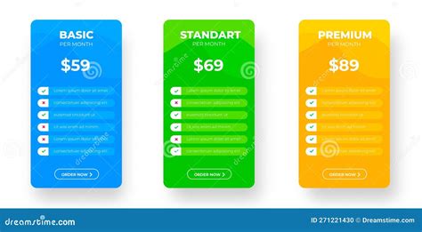 Pricing Plans Table And Pricing Chart Price List For Web Or App Product Comparison Business Web