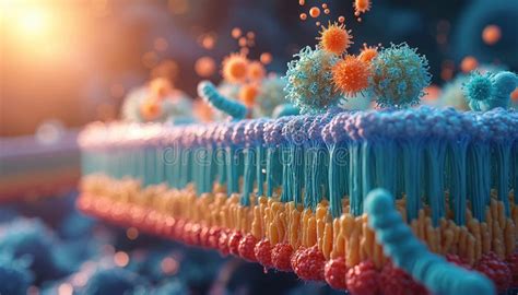 Microscopic View Of Cell Membrane Lipid Bilayer With Embedded Proteins