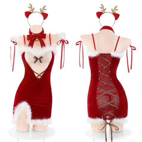 Sexy Christmas Hollow Out See Through Lingerie Dress Set Spreepicky