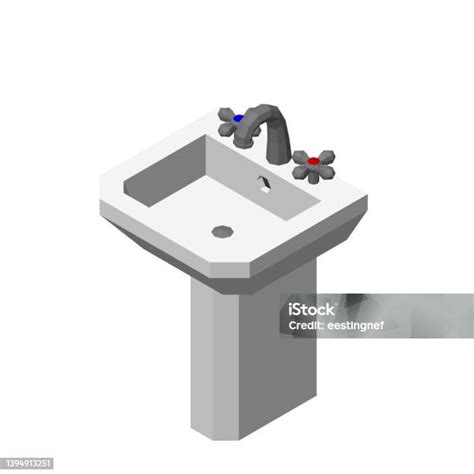 욕실 싱크대 흰색 배경에 고립되어 있습니다 3d 벡터 일러스트 레이 션 아이소메트릭 투영 0명에 대한 스톡 벡터 아트 및 기타 이미지 Istock