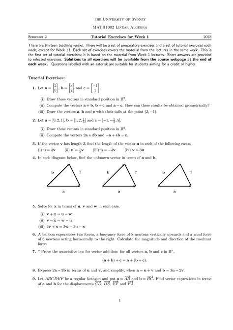 2023week1 tut sem 2 the university of sydney math1002 linear