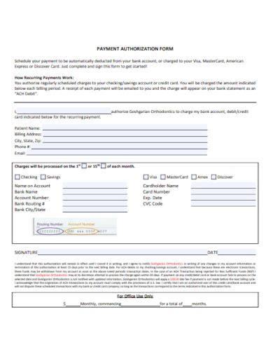 FREE Payment Authorization Form Samples In PDF