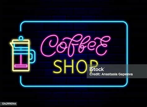 커피숍 네온 배너 밝은 전단지 프랑스 프레스 네온 라이트 아이콘 편집 가능한 스트로크 벡터 스톡 일러스트레이션 개념에 대한 스톡 벡터 아트 및 기타 이미지 Istock