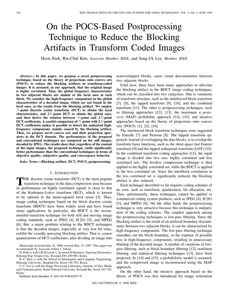 Pdf On The Pocs Based Postprocessing Technique To Reduce The Blocking