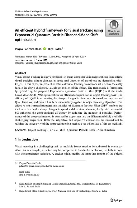 Pdf An Efficient Hybrid Framework For Visual Tracking Using Exponential Quantum Particle
