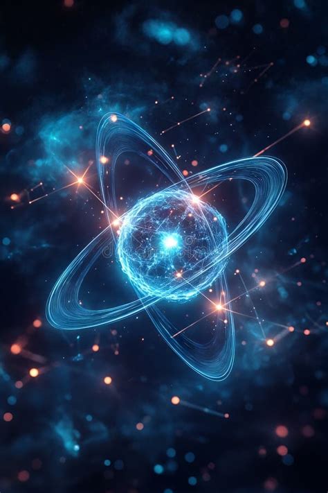 Glowing Atomic Structure With Orbiting Particles In Cosmic Space Stock Illustration