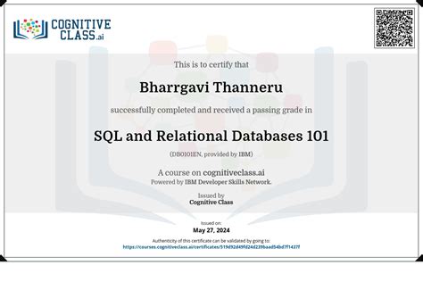 Ibm Db0101en Certificate Cognitive Class