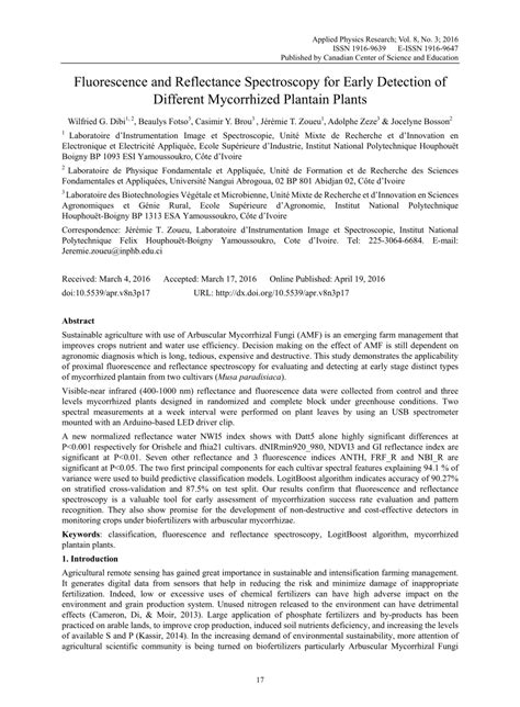 Pdf Fluorescence And Reflectance Spectroscopy For Early Detection Of Different Mycorrhized