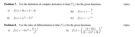 Solved Problem 7 Use The Definition Of Complex Derivative