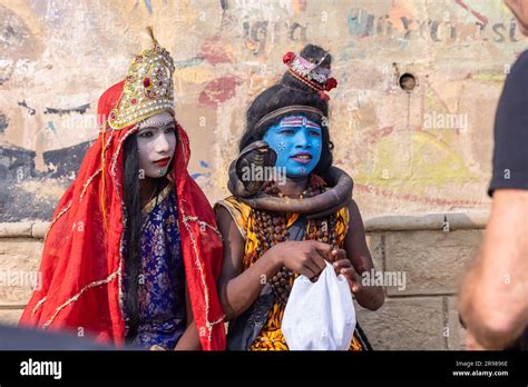 Portrait Of A Young Boy Dress Up Like Lord Shiva And Goddess Parvati