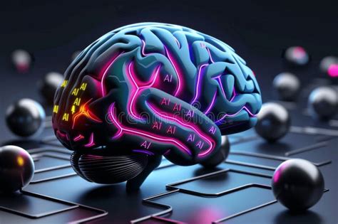 AI Brain with Neon Glow on Circuit Board, Advanced Digital Processor Stock Illustration ...