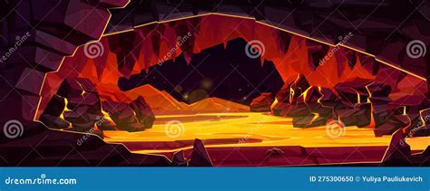 Hell Cave With Lava And Volcano Stone Crack Vector Stock Illustration