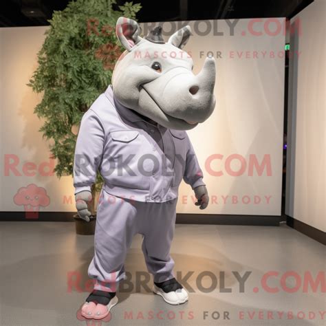 Maskottchen Charakter Eines Grauen Nashorns Mit Chinos Und Schnürsenkeln Maskotkostumer